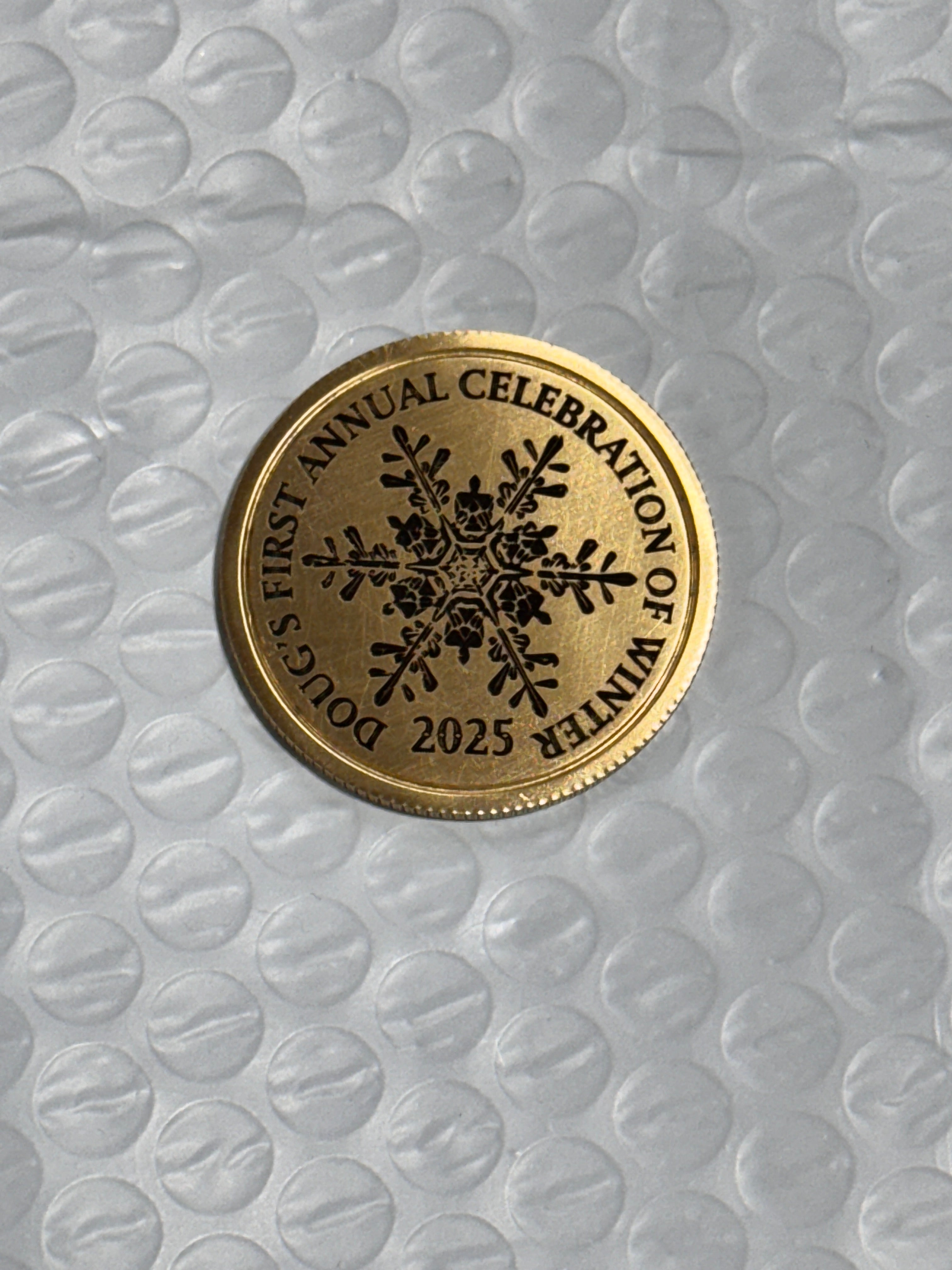 Doug’s Winter Party 2025 Challenge Coin – TRACER MOUNTAIN ENGRAVING