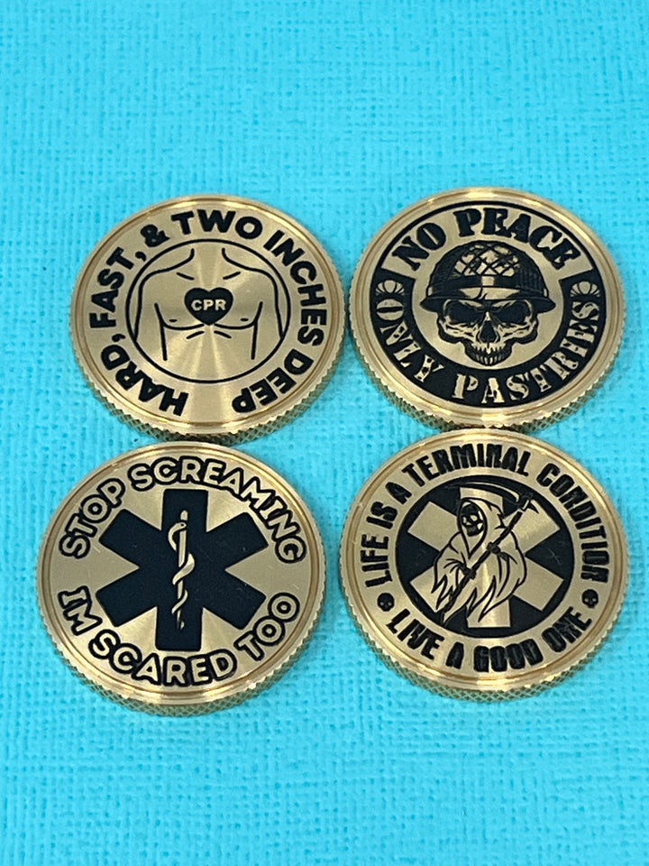 Sleepy Paramedic Challenge Coins – TRACER MOUNTAIN ENGRAVING